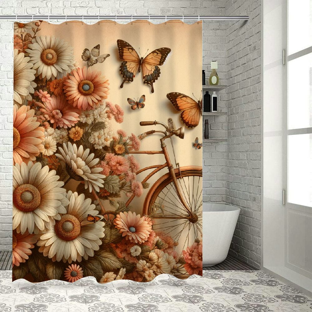 Shangniulu Shower Curtain, with Tender Clouds Butterflies Flowers and ...