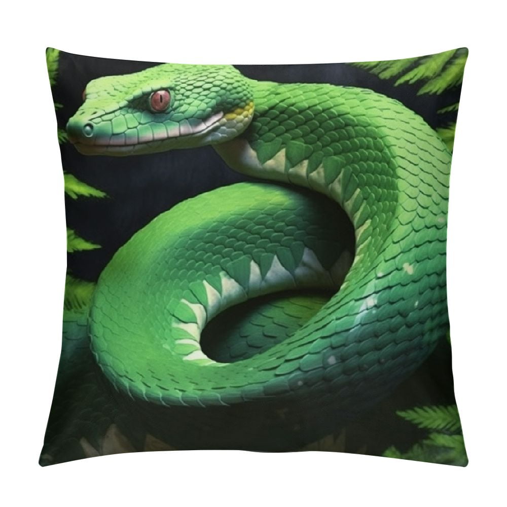 Shangniulu Snake Print Pillow Cover Watercolor Green Snake Wild Reptile ...