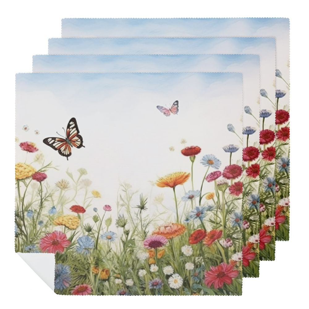 Shangniulu Spring Floral Luncheon Cloth Napkins Colored Butterflies ...
