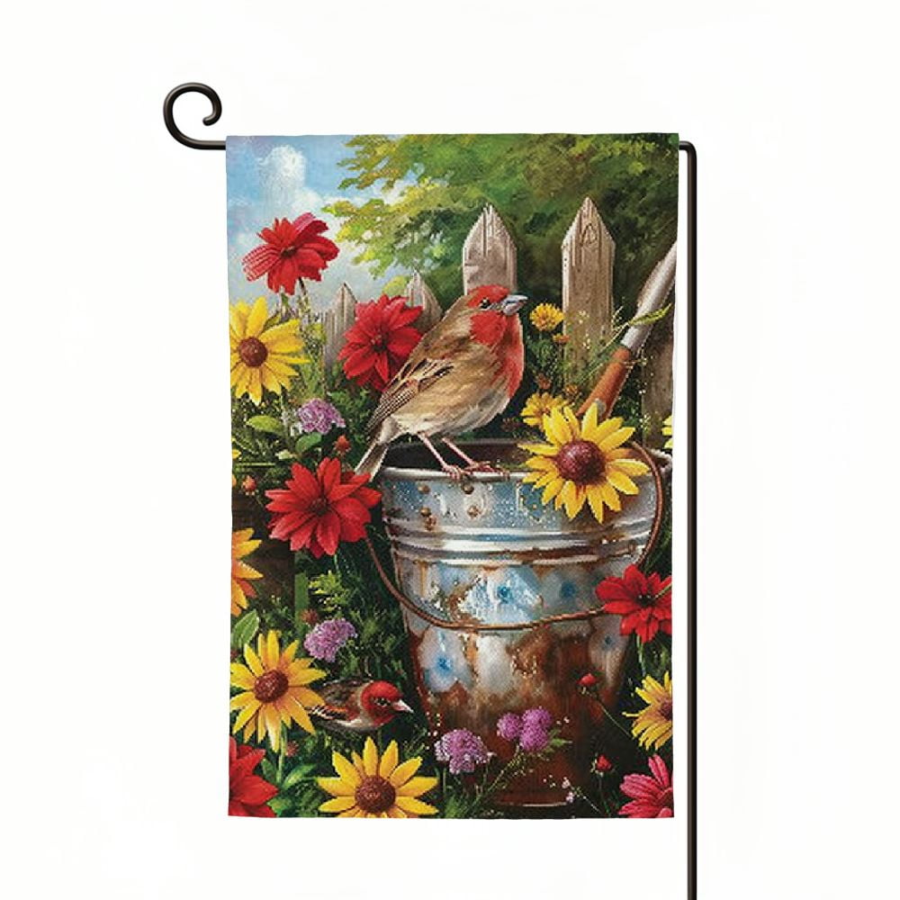Shangniulu Spring Gathering Garden Flag Floral Bucket Birds Garden Flag ...