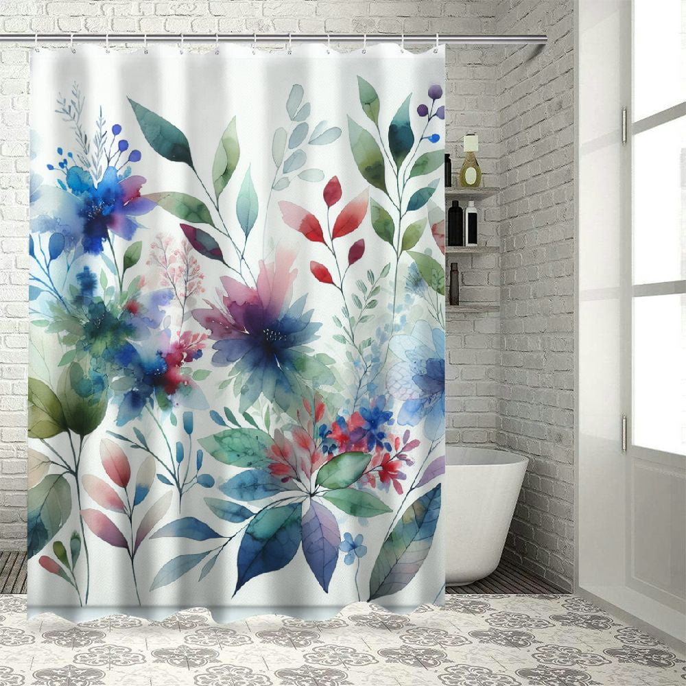 Shangniulu Spring Shower Curtain for Bathroom, Watercolor Green Leaves ...