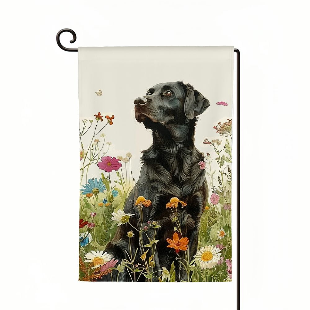 Shangniulu Spring Summer Garden Flag Floral Black Lab Yard Flag Flower ...