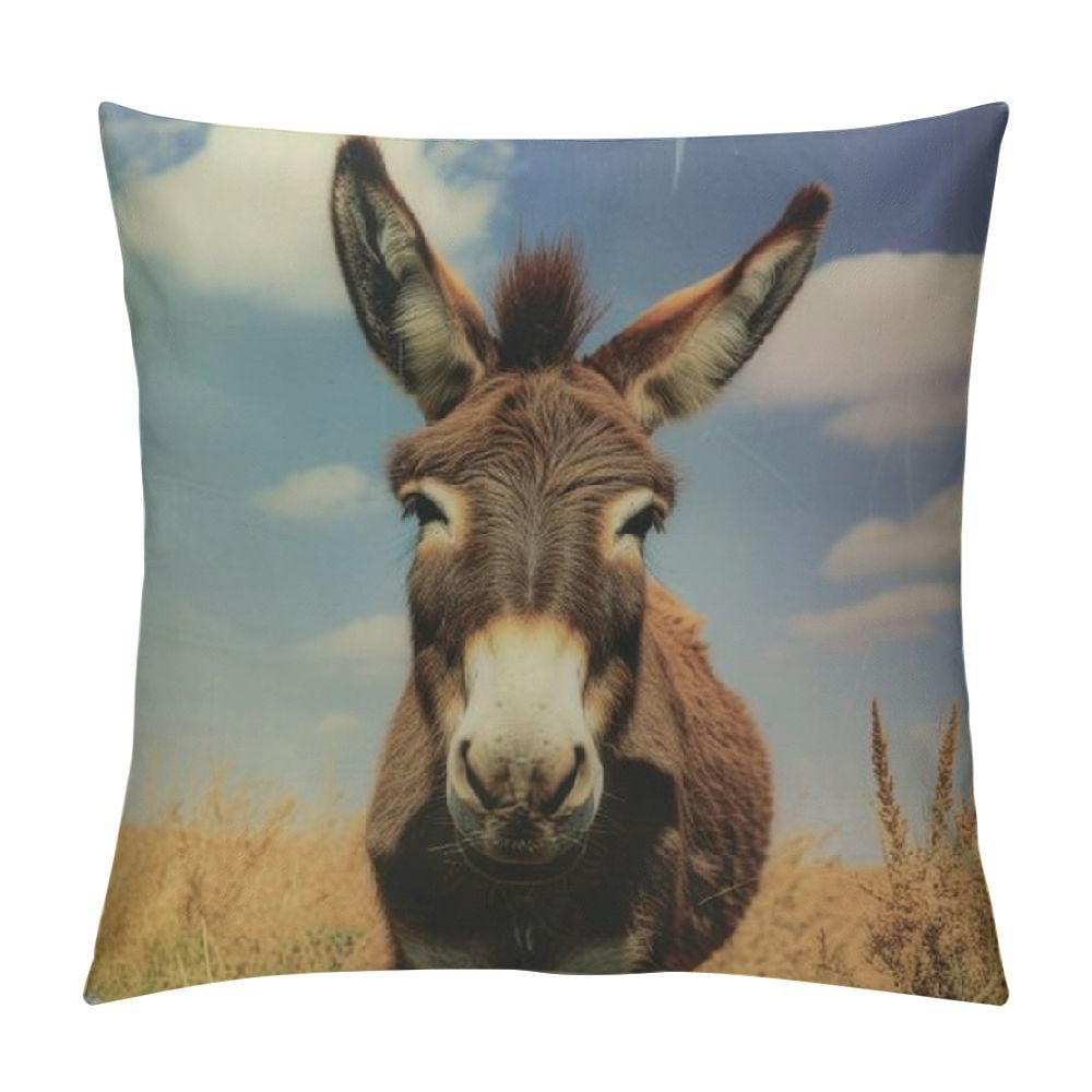 Shangniulu Square Throw Pillow Covers Funny Donkey in Nature Pillow ...