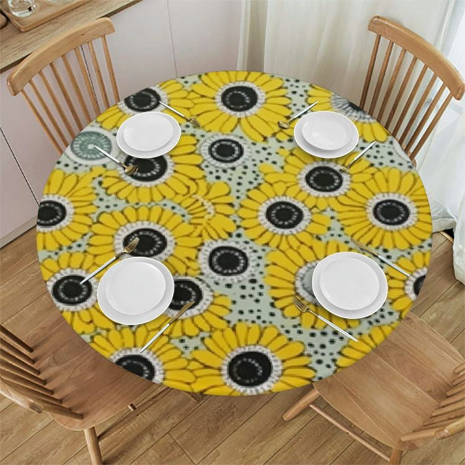 Shangniulu Sunflower Round Fitted Polyester Tablecloth with Elastic ...