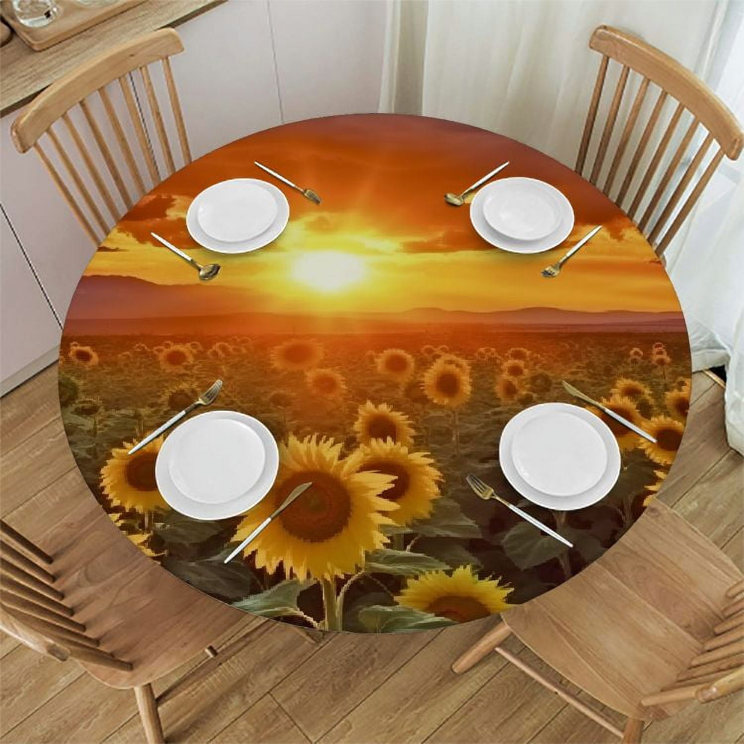 Shangniulu Sunflower Round Fitted Table Cover, Waterproof Elastic ...
