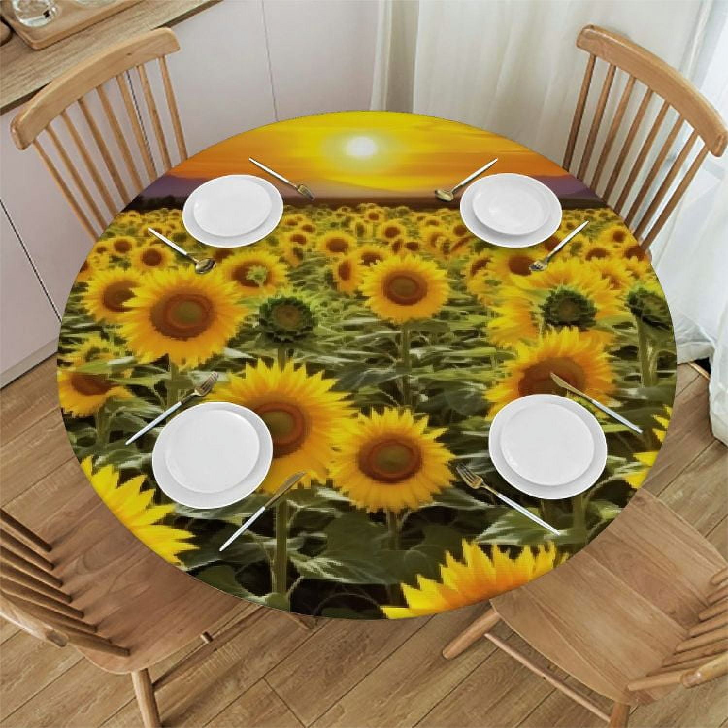 Shangniulu Sunflower Round Waterproof Table Cover Elastic Tablecloth ...