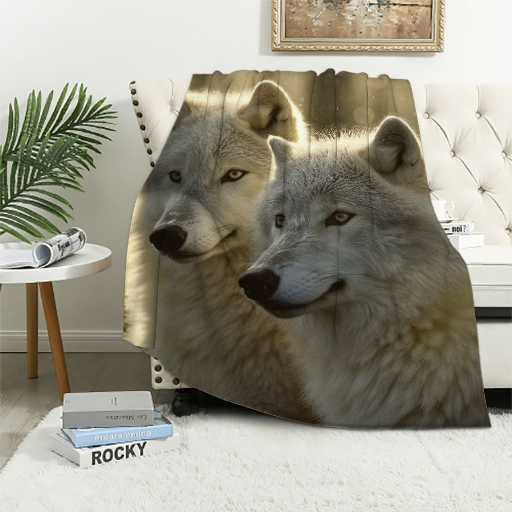Shangniulu Sunlit Wolves Flannel Blanket for Bed, Soulmates Fleece ...