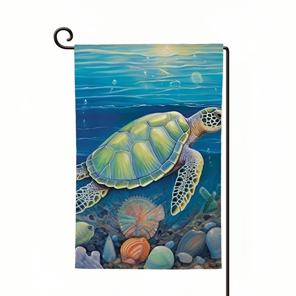 Shangniulu Swimming Sea Turtle Summer Garden Flag Nautical 12" x 18 ...