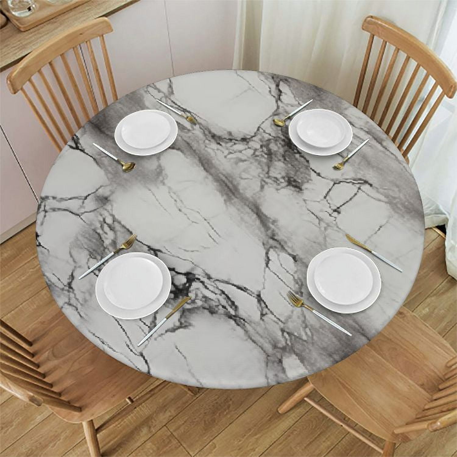 Shangniulu Table Cloth, Fitted Round Plastic Vinyl Tablecloth with ...