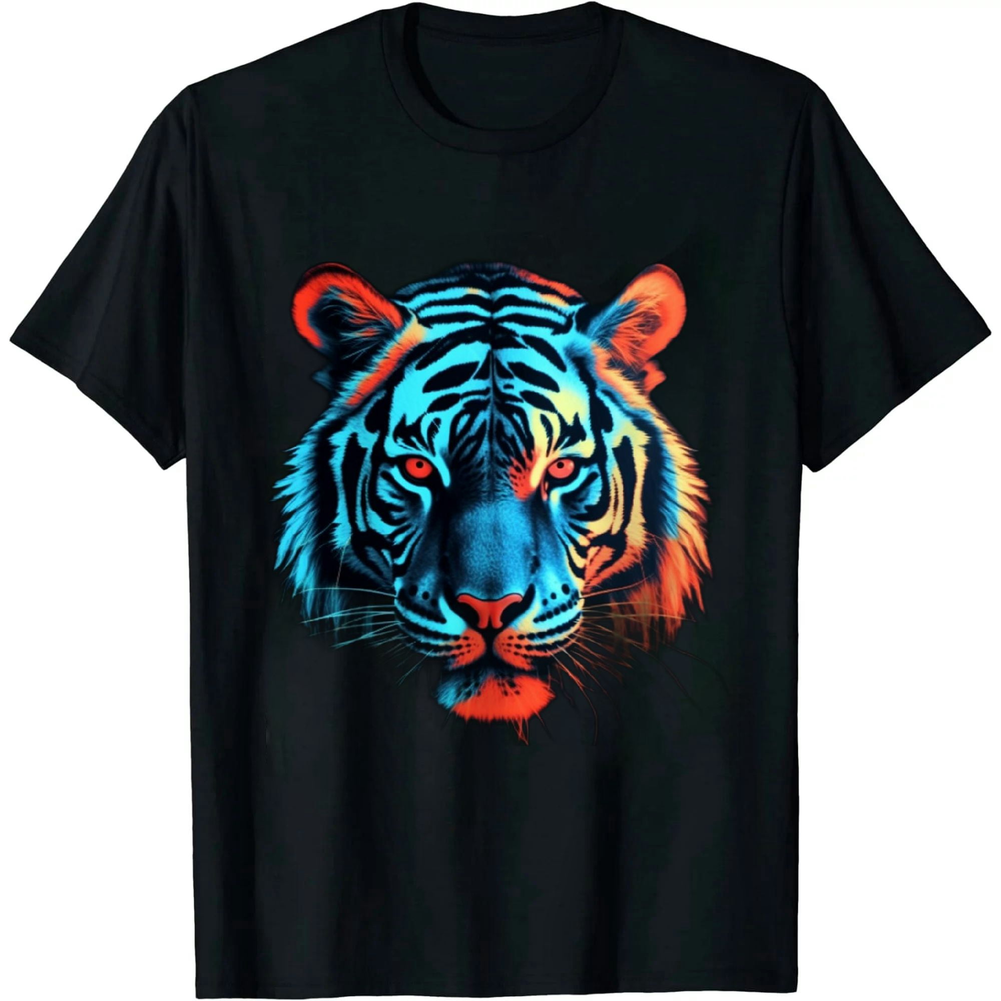 Shangniulu Tiger in Red and Blue - Animal Art Tiger T-Shirt - Walmart.com