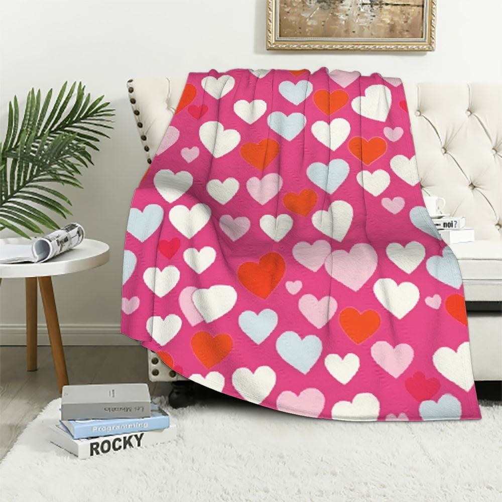 Shangniulu Valentine's Day Fuzzy Blanket Pink Love Heart Throw Blanket ...