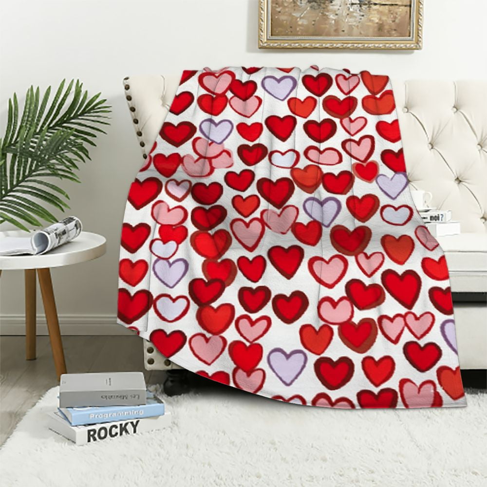 Shangniulu Valentine's Day Throw Blanket Red Pink Heart Plaid Fuzzy ...