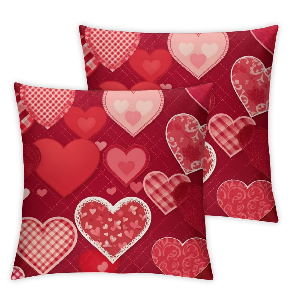 Shangniulu Valentines Pillow Covers Set of 2,Red Love Heart Throw ...