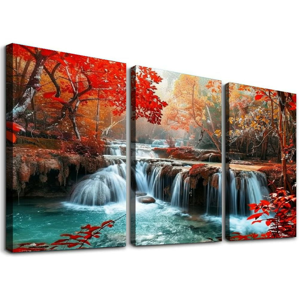 Shangniulu Wall Art Decor Canvas Print Picture Red Forest Waterfalls ...