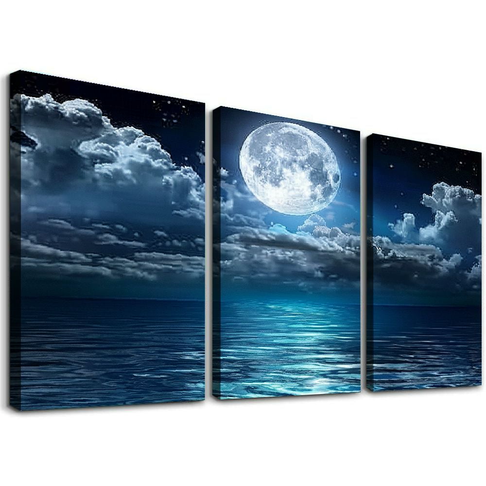 Shangniulu Wall Art Moon Sea Ocean Landscape Picture Canvas Wall Art ...