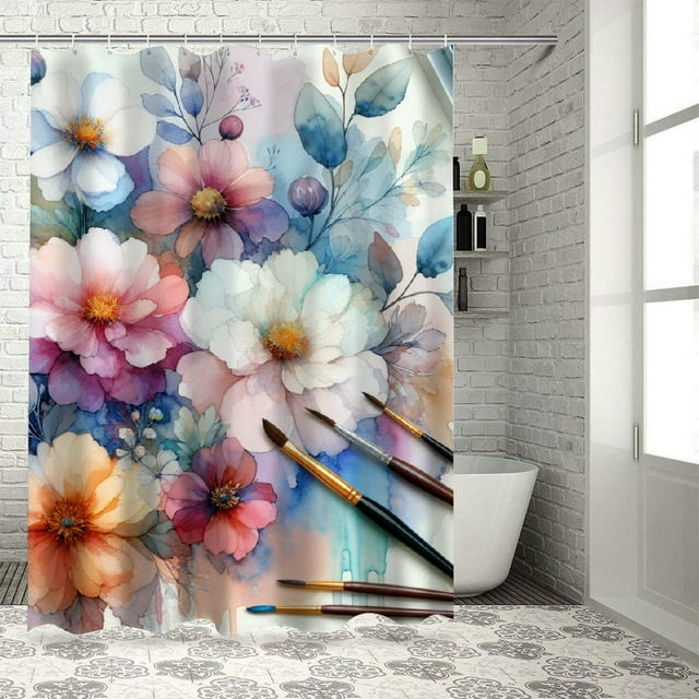 Shangniulu Watercolor Flower Shower Curtain Summer Flowers In Retro