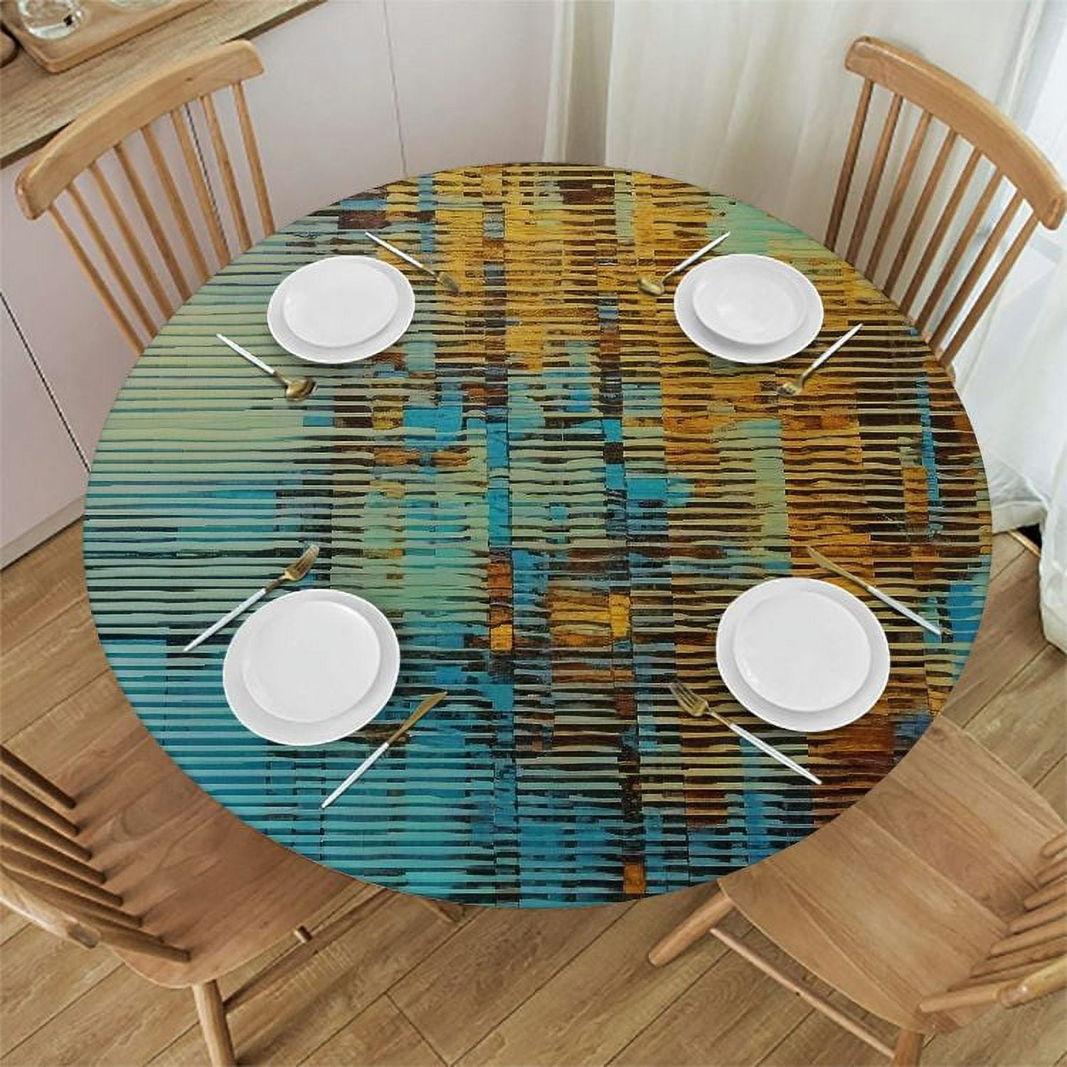 Shangniulu Waterproof Round Fitted Table Cover, Abstract Paint Art ...