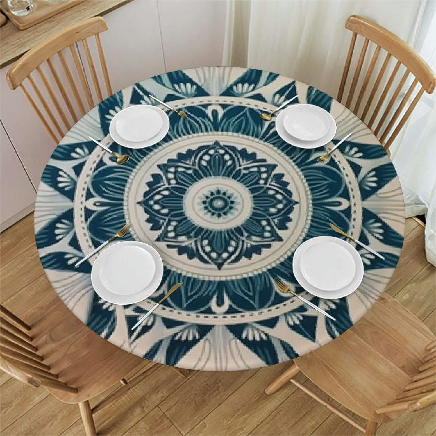 Shangniulu Waterproof Round Fitted Table Cover, Bohemian Mandala Circle ...