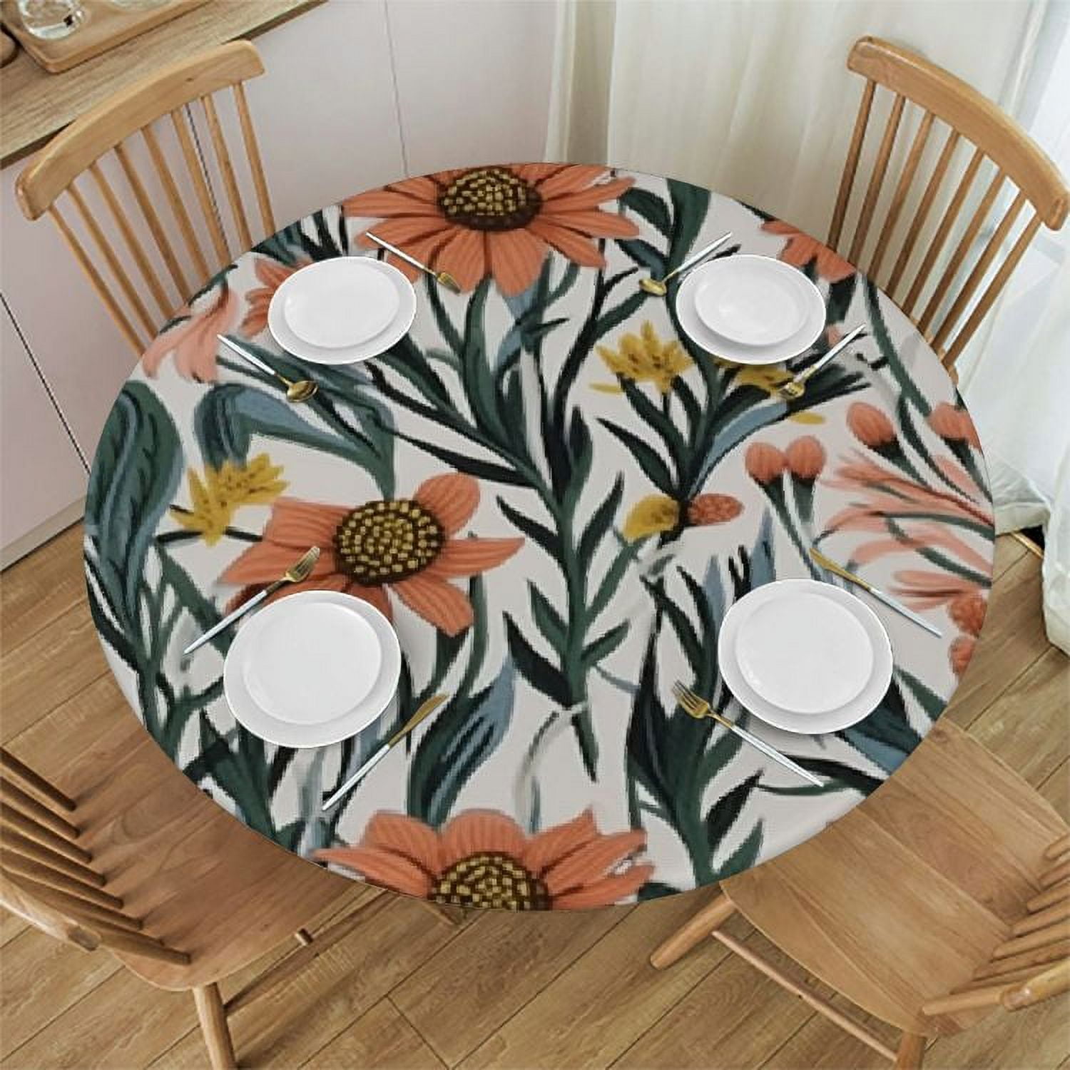 Shangniulu Waterproof Round Fitted Table Cover, Flowers Red Daisy ...