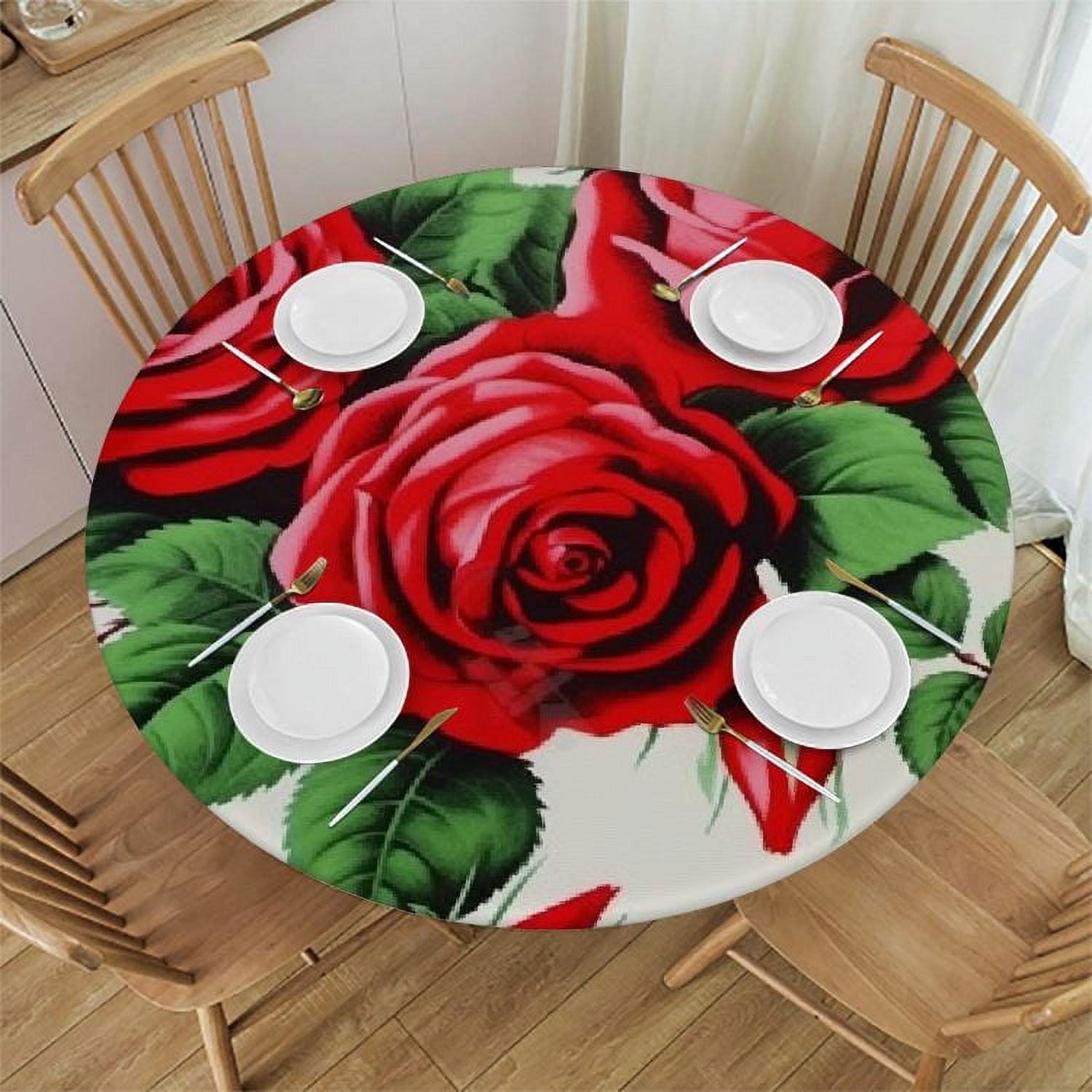 Shangniulu Waterproof Round Fitted Table Cover, Valentine's Day Red ...
