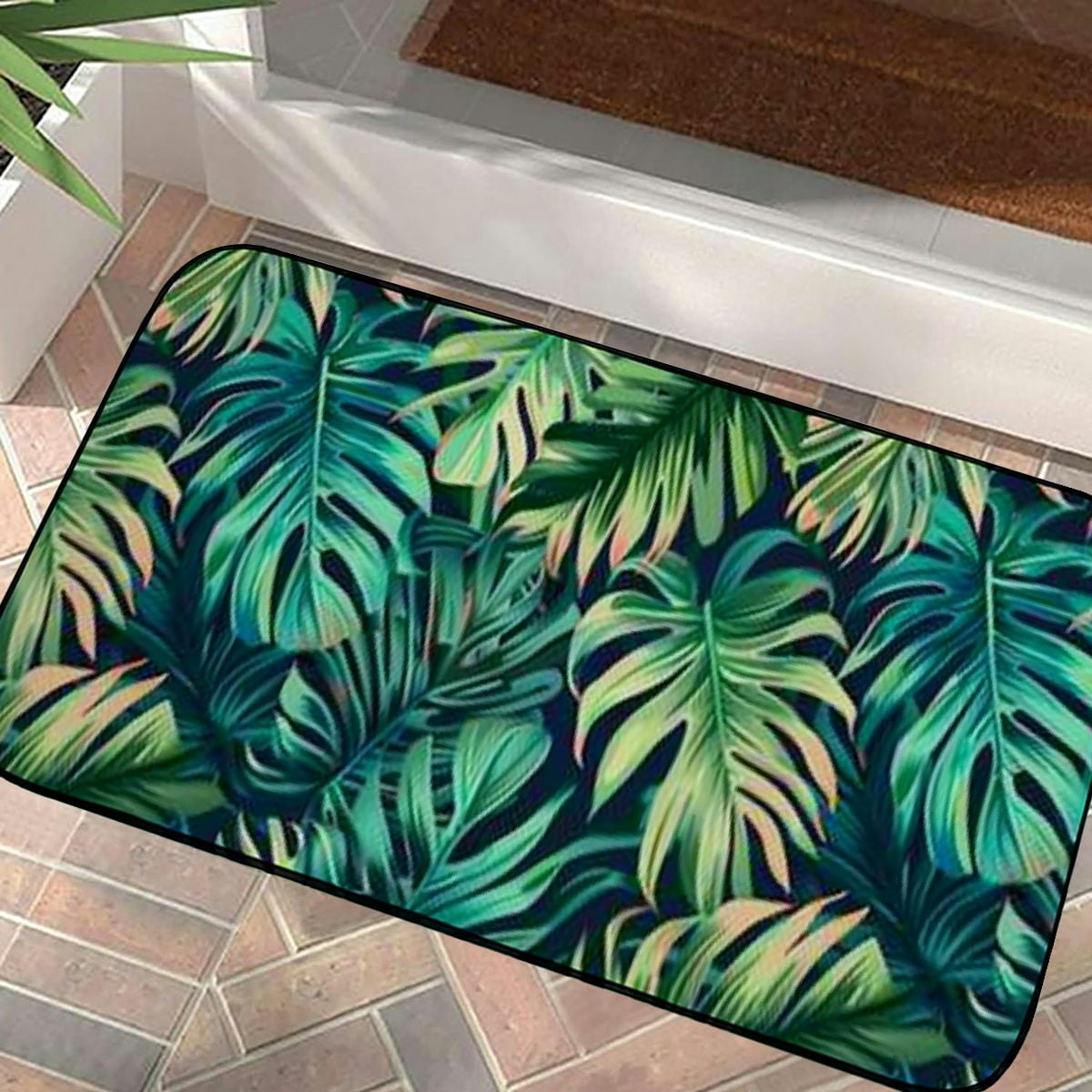 Shangniulu Welcome Green Tropical Leaves Doormat Indoor Outdoor Patio ...