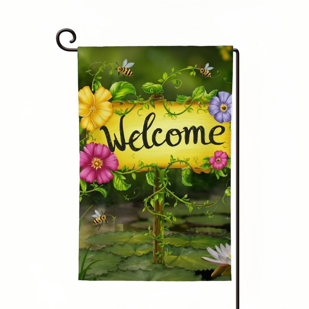 Shangniulu Welcome Spring Geranium Garden Flag Double Sided Summer Bee ...
