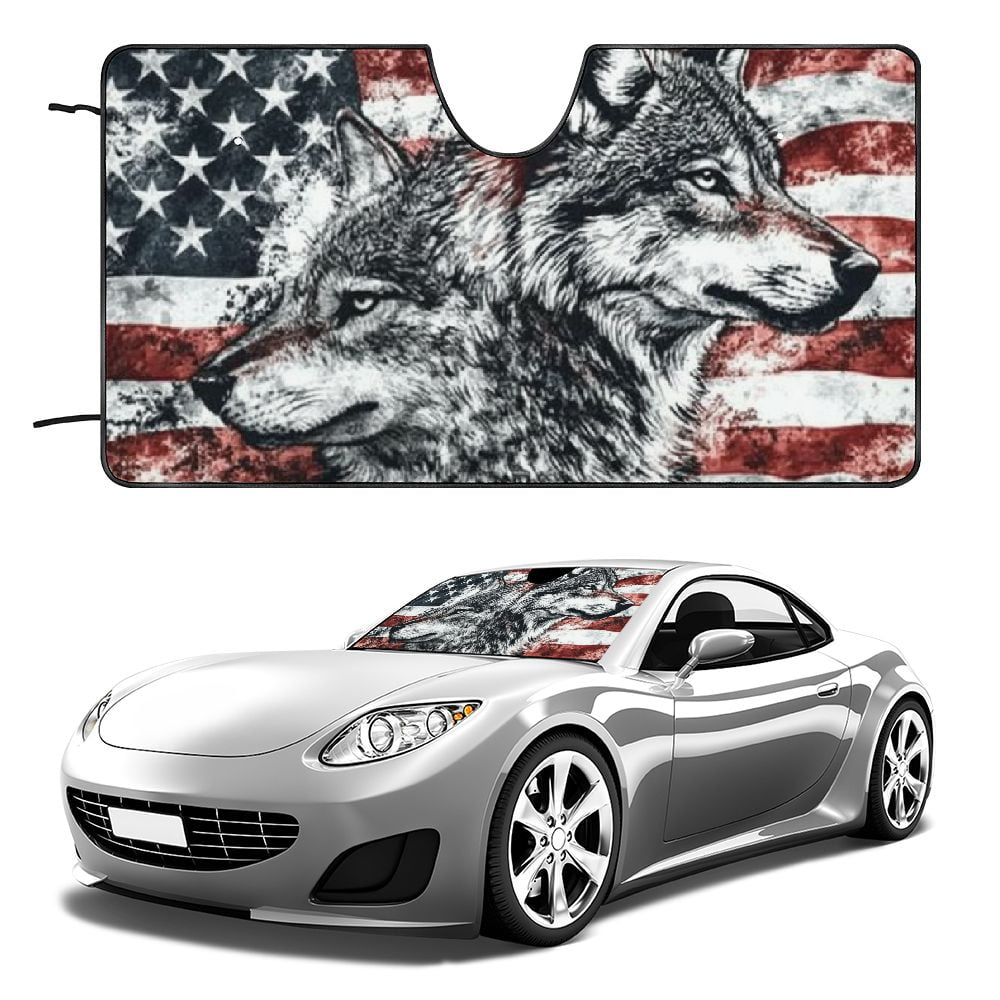 Shangniulu Wolf American Flag Print Car Visors Sun Shade Windshield ...