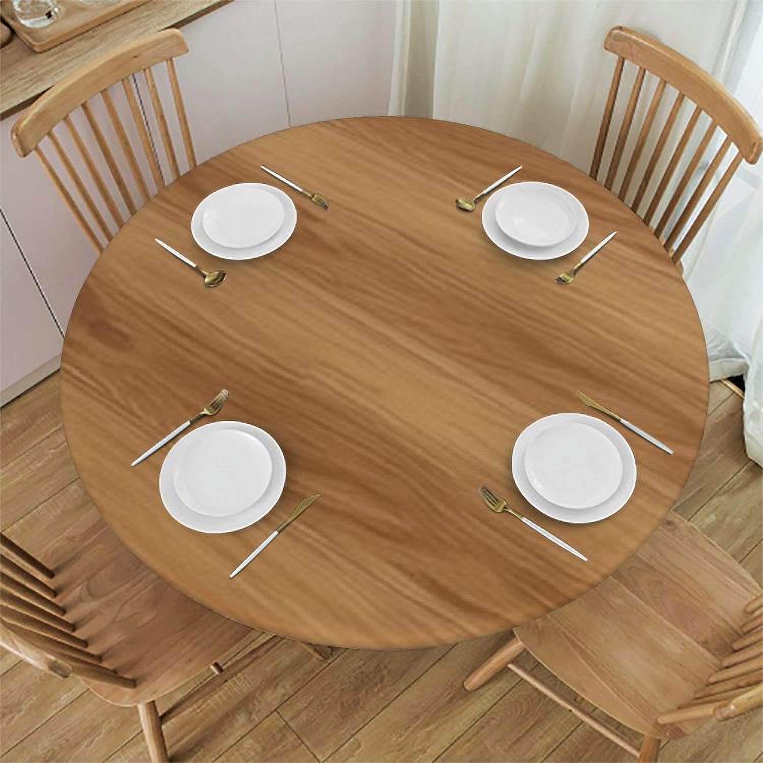 Shangniulu Wood Grain Round Tablecloth Elastic Edge Elastic Plastic ...