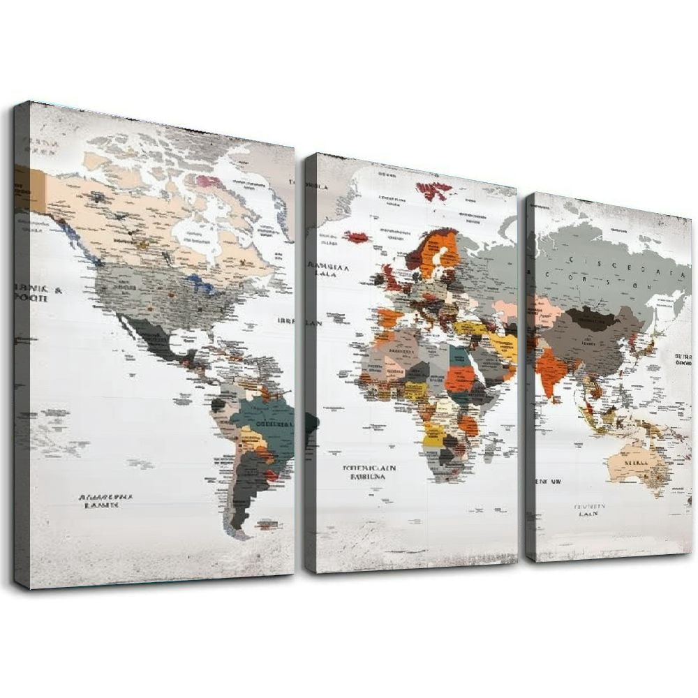 Shangniulu World Map Wall Decoration for Bedroom Office Wall Art Print ...
