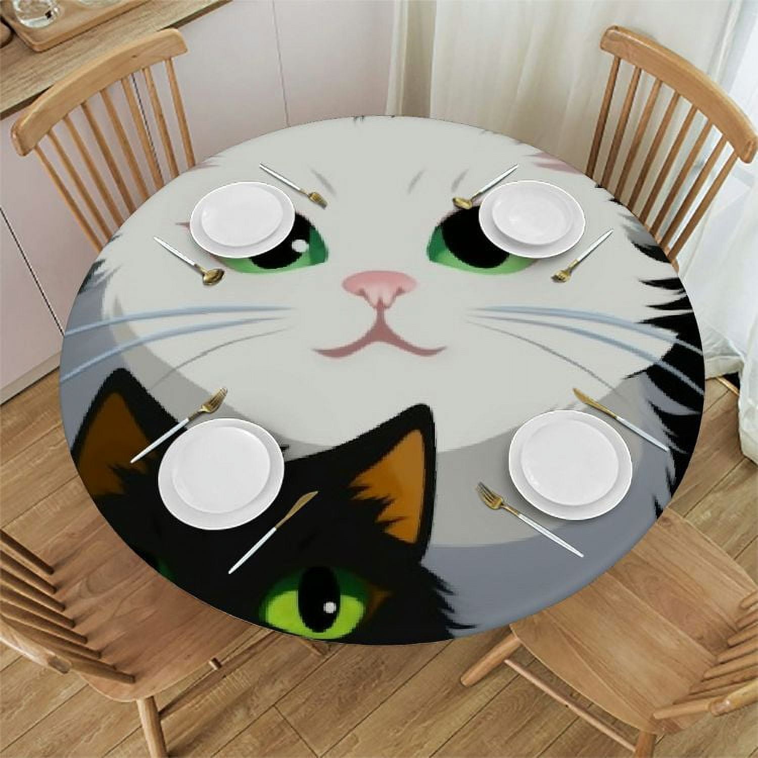 Shangniulu cfpolar Cute Cats Round Fitted Tablecloth, Elastic Edge ...