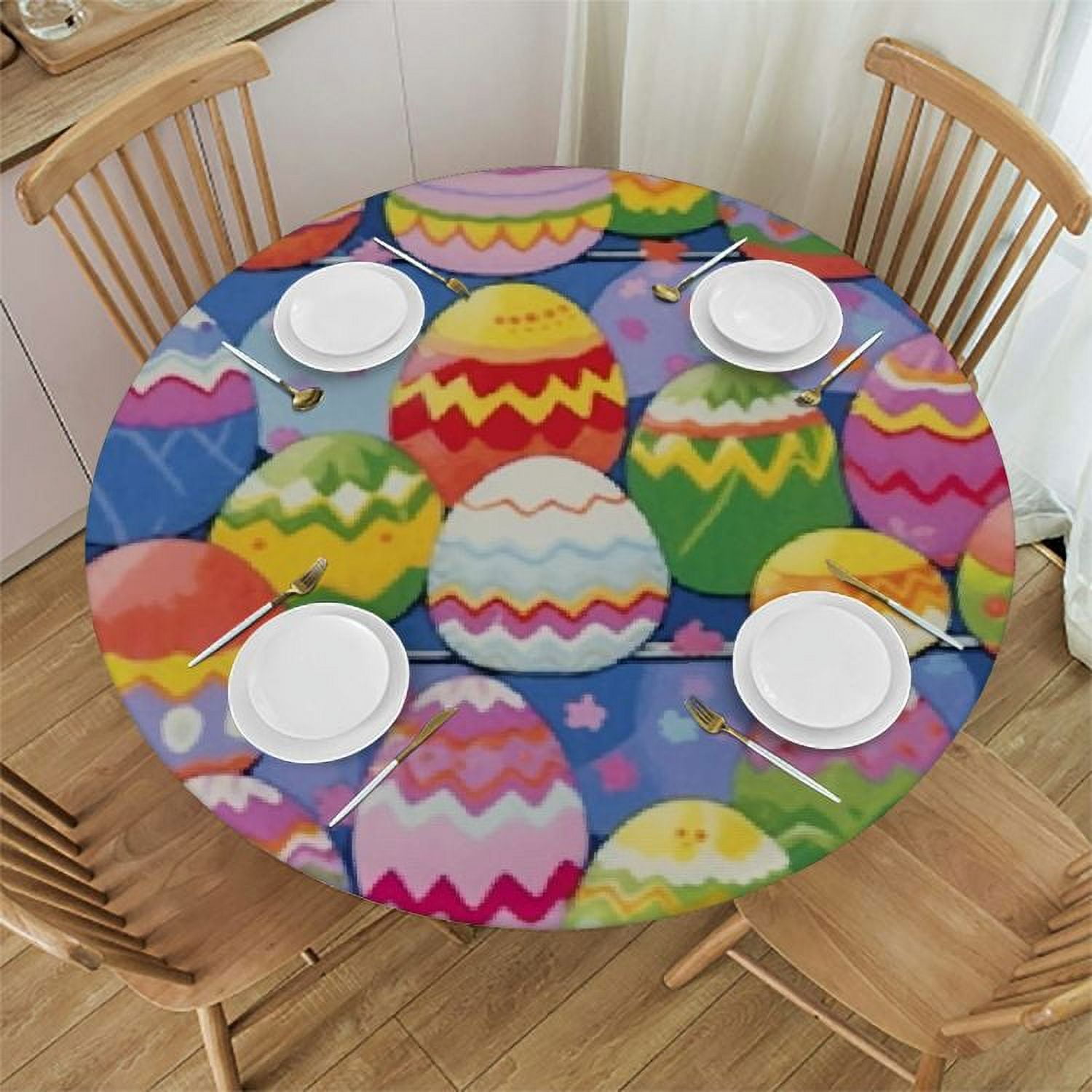 Shangniulu cfpolar Easter Eggs Round Fitted Tablecloth, Spring Easter ...