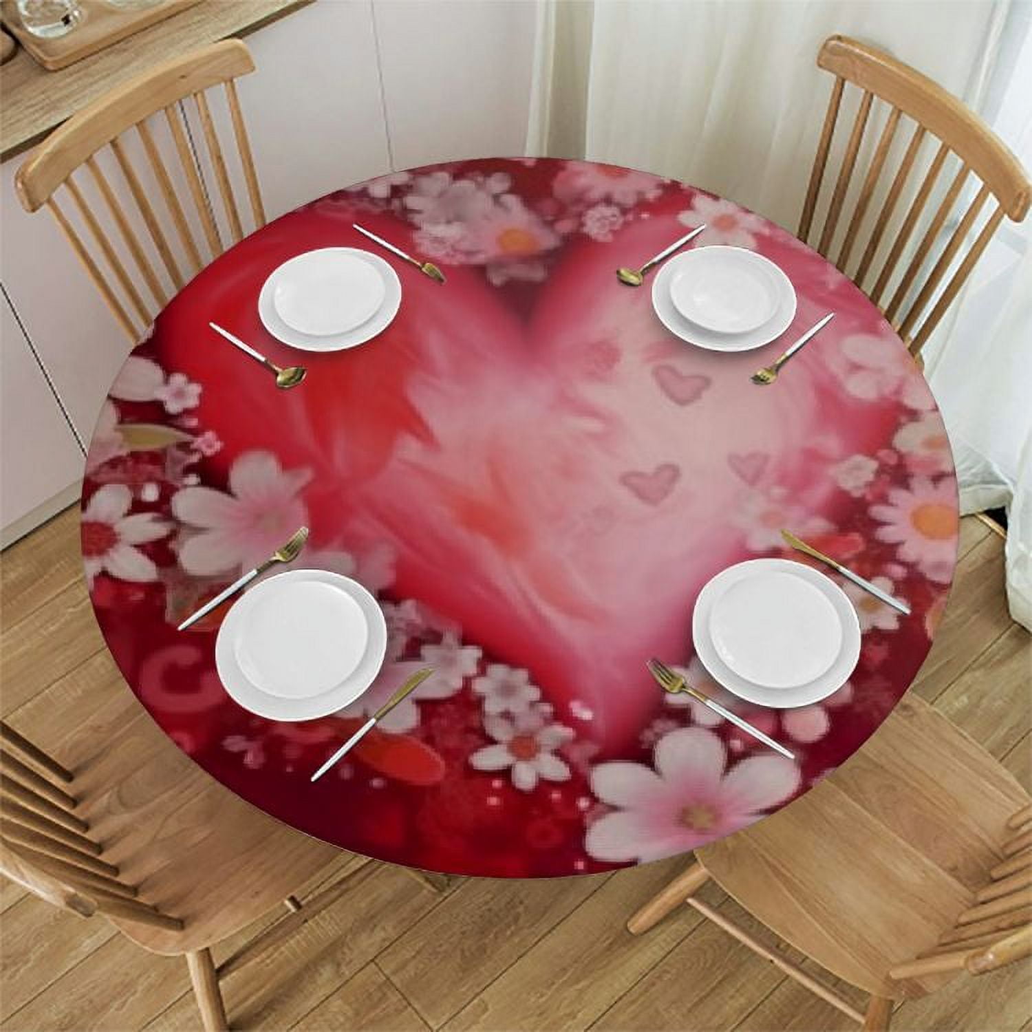 Shangniulu cfpolar Love Hearts Round Fitted Tablecloth, Valentines ...