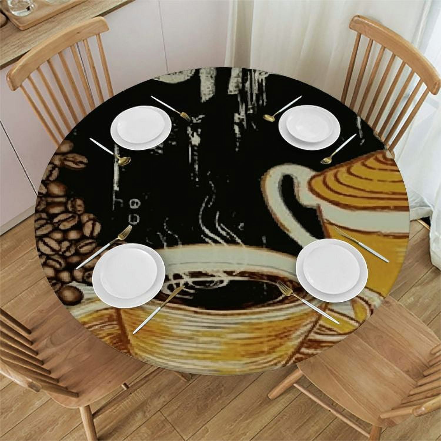 Shangniulu cfpolar Round Fitted Tablecloth, Coffee Cup Printed Elastic ...
