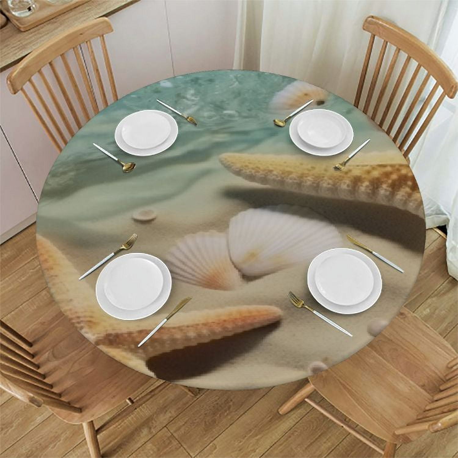 Shangniulu cfpolar Round Fitted Tablecloth, Pretty Starfish Seashell ...