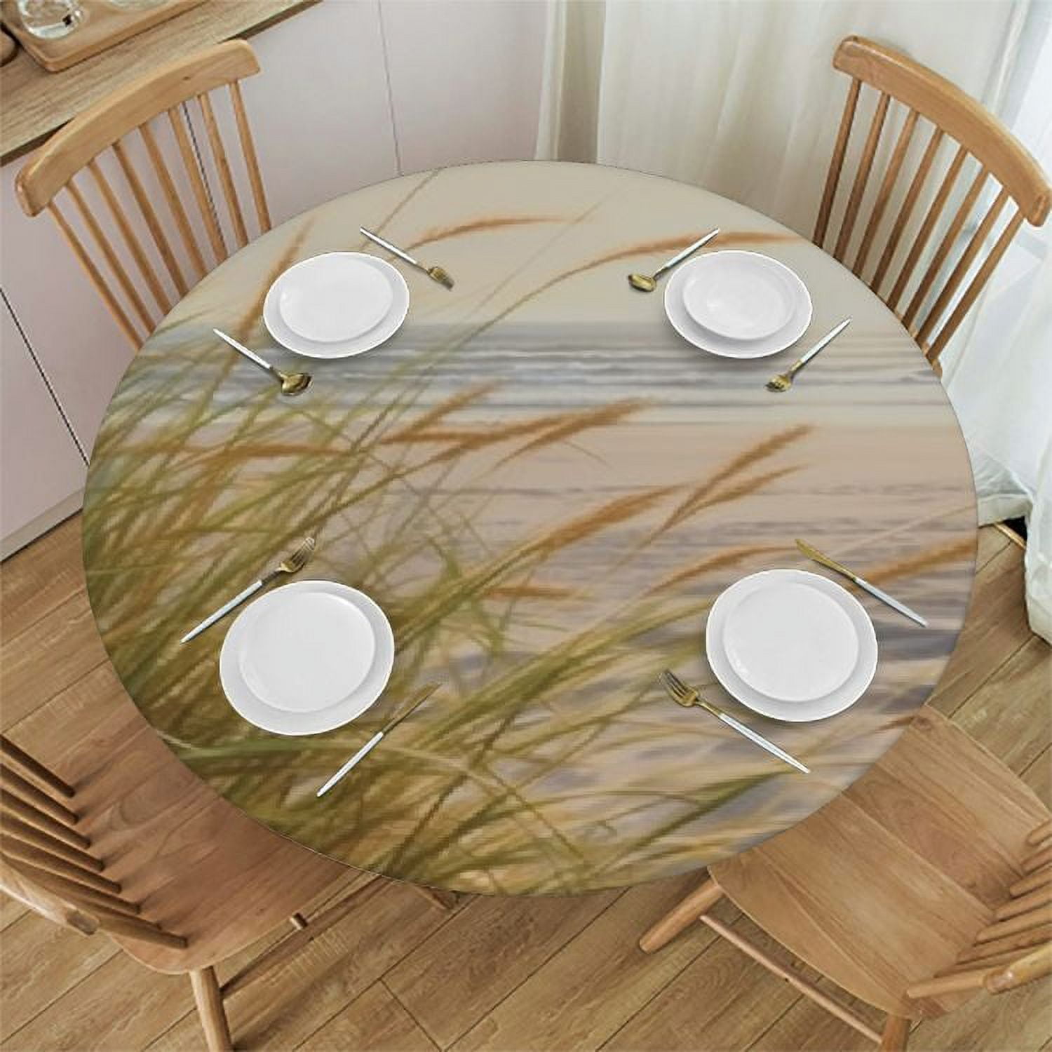 Shangniulu cfpolar Round Fitted Tablecloth, Sea Beach Grass Elastic ...