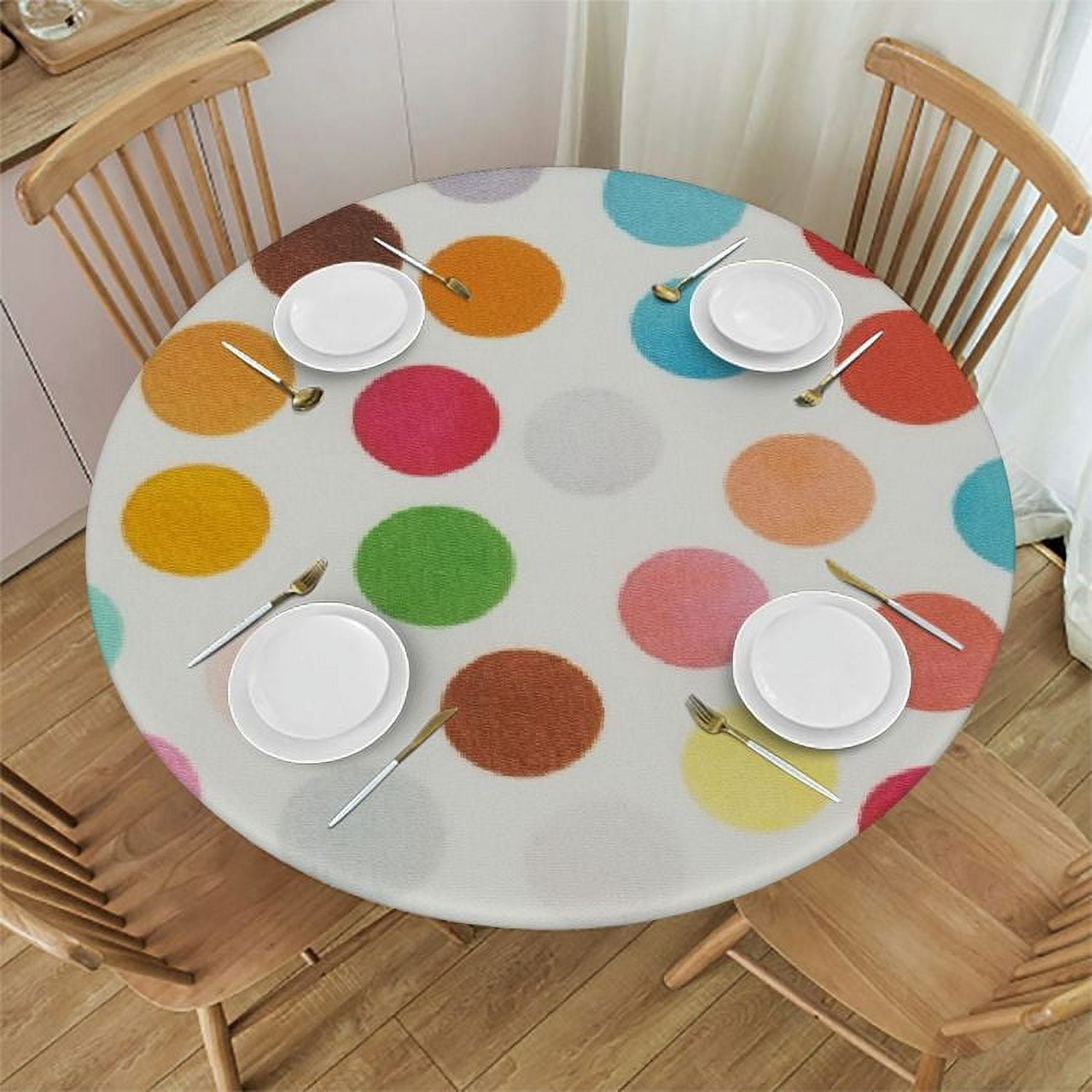 Shangniulu cfpolar Round Fitted Tablecloth, Watercolor Polka Dot ...