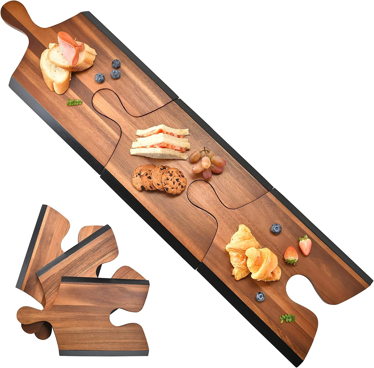 Shanik Acacia Wood Cheese Board Set with Puzzle Handles, Set of 3 ...