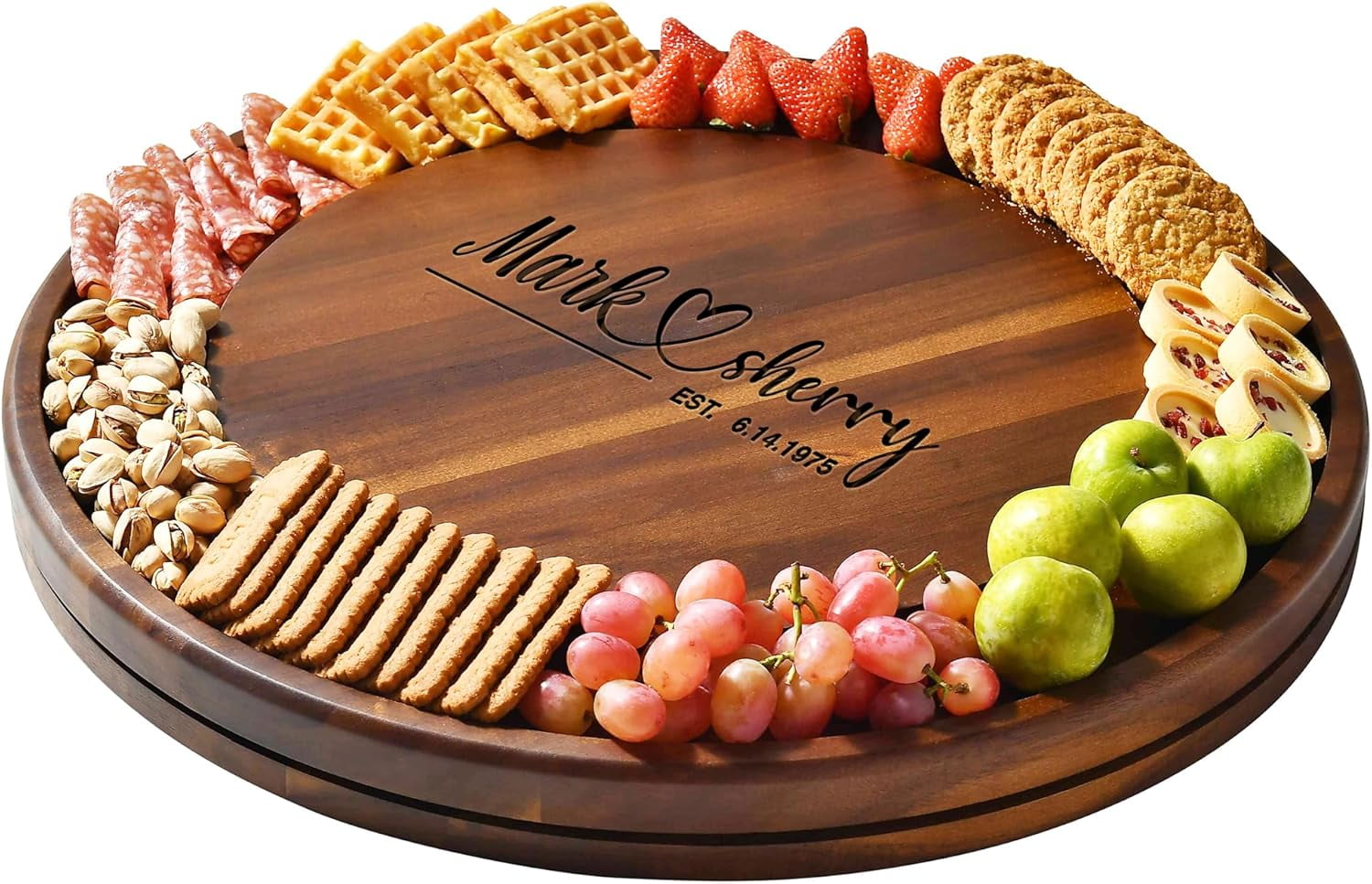Shanik Acacia Wood Rotating Cheese Board – Lazy Susan Charcuterie ...