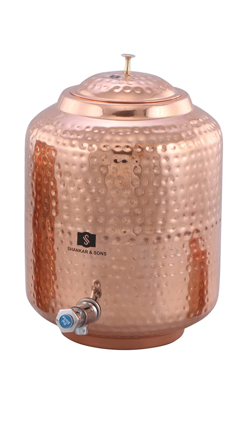 Shankar and Sons 11 Liter Hammered Copper Water Dispenser Matka Tank ...