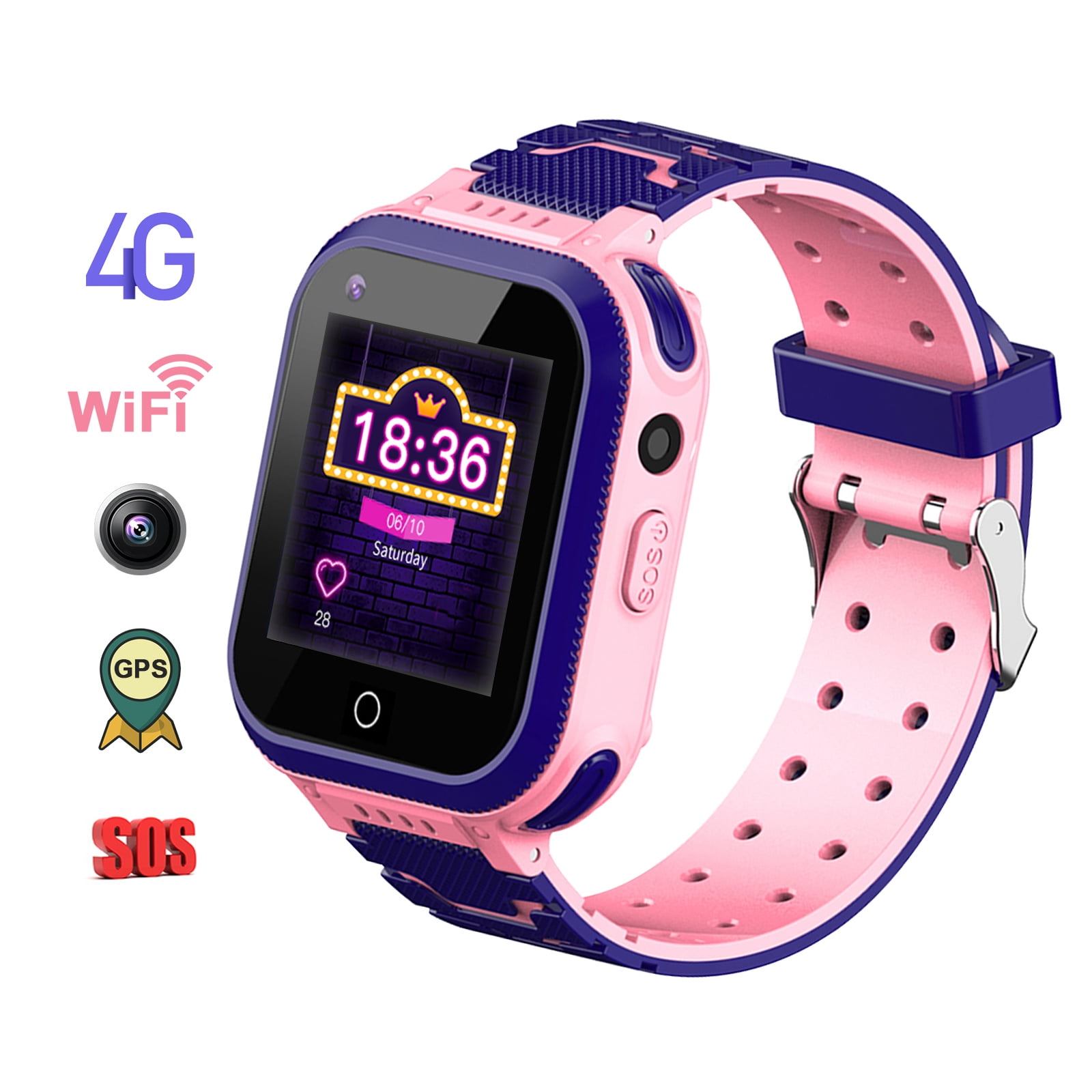 SHANNA 4G GPS Phone Watch for Kids (GPS) 1.3" Pink Silicone Case with ...