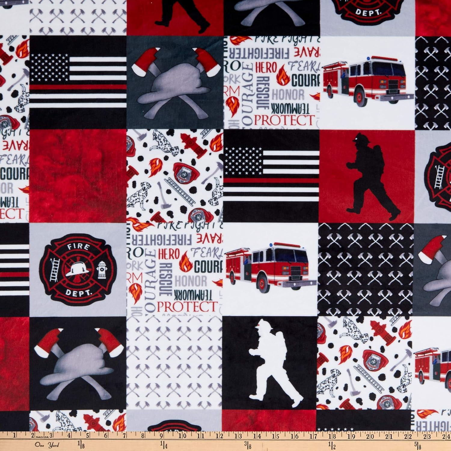 Shannon Studio Digital Minky Cuddle FireFighter Scarlet, Fabric by the ...
