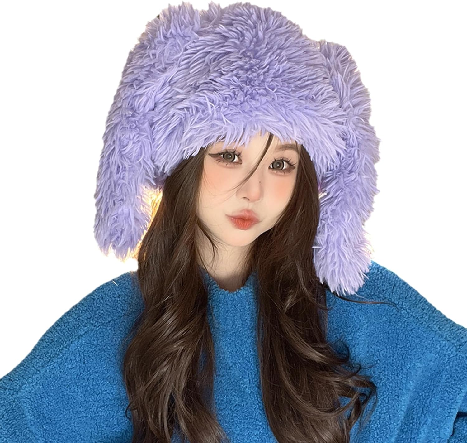 ShaoQing Cute Bunny Ear Hat Rabbit Ears Cap Y2k Plush Fun Costume Hats Faux Fur Warm Cosplay ...