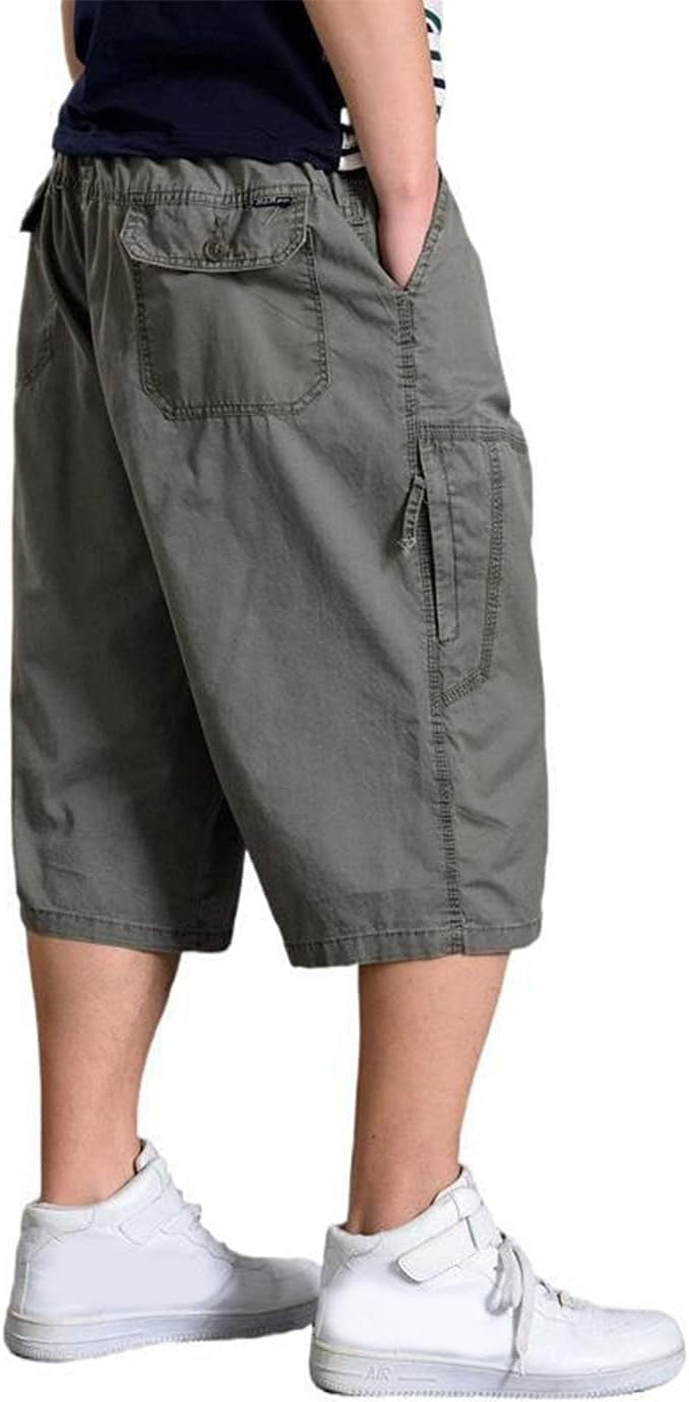 ShaoQing Men's Multi-Pocket Cargo Cropped Pant Loose Fit Elastic Waist ...