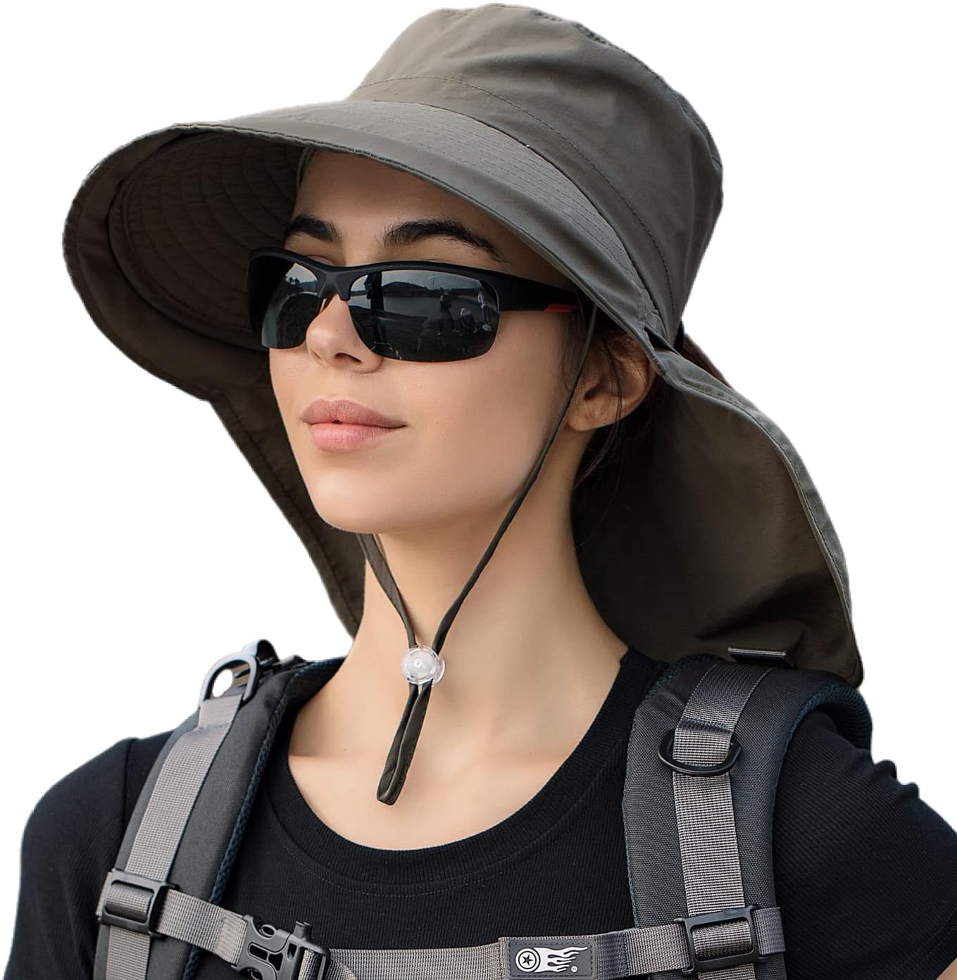 ShaoQing Women Large Brim Sun Hat with Neck Flap, Men Quick Dry Hiking Fishing Safari Hat UPF 50 ...
