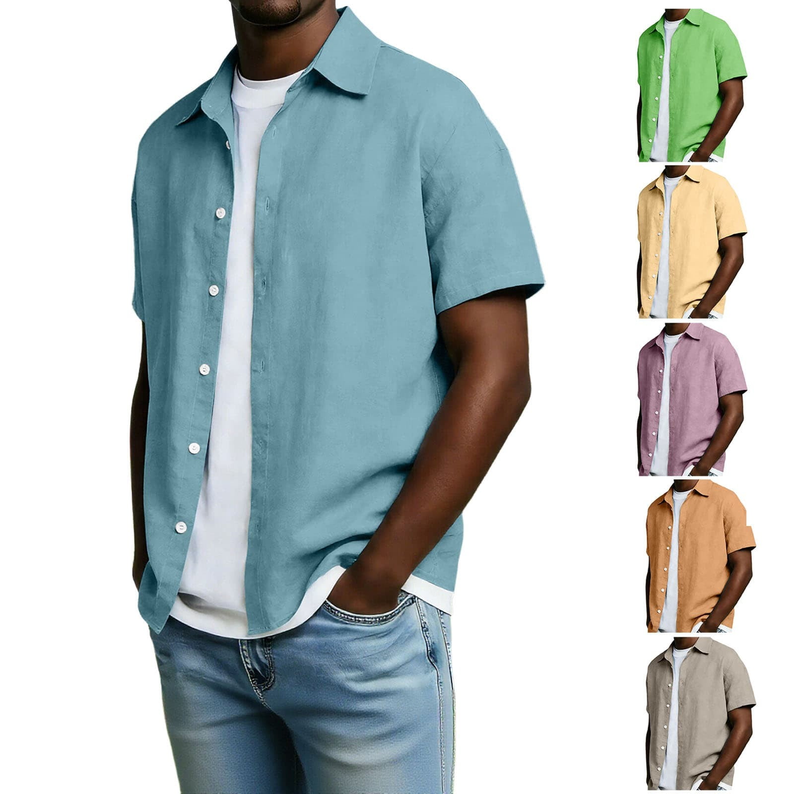 ShaoRunShiMen's Short Sleeve Button Down Shirt Lightweight Summer ...
