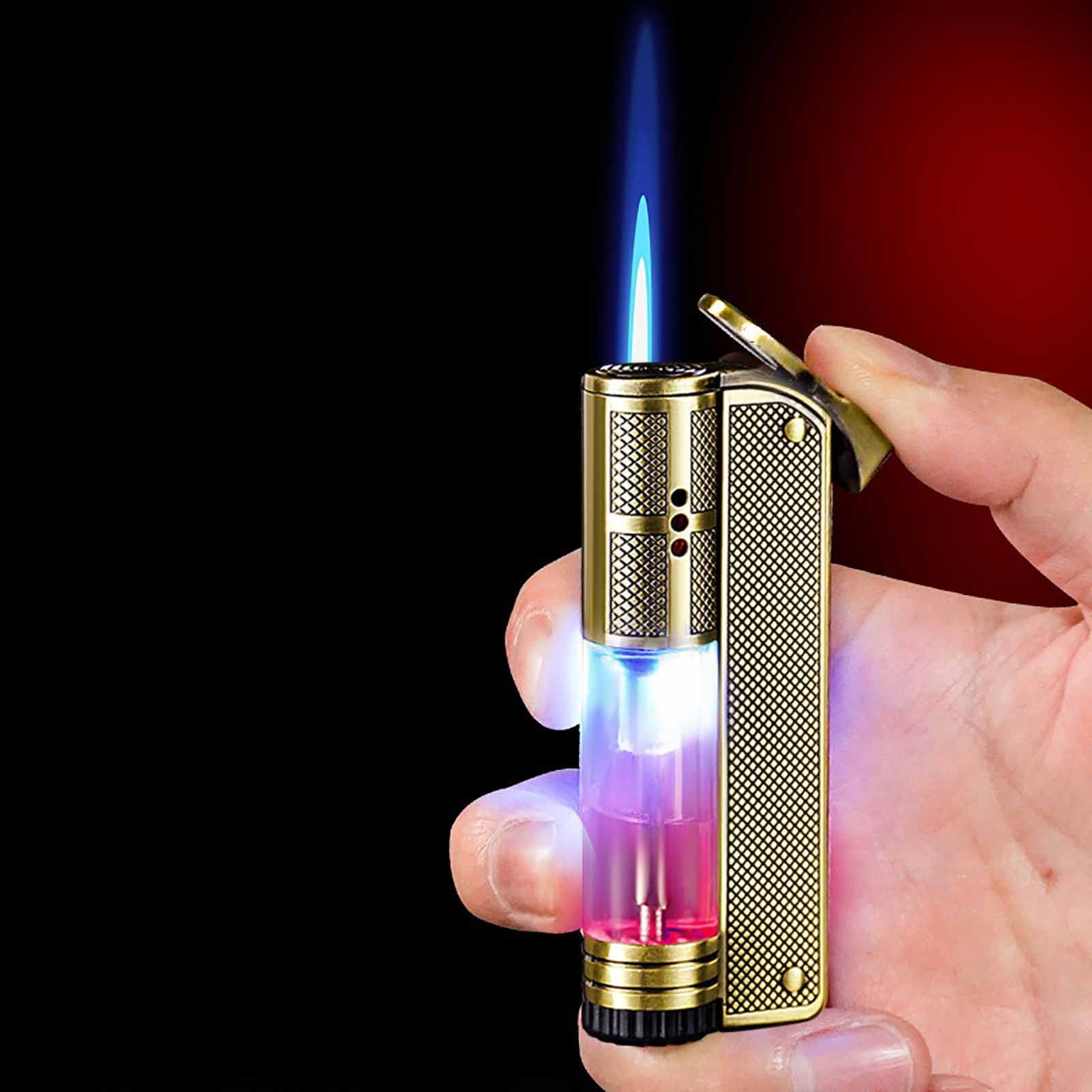 ShaoXinWan Transparent Gas Bin Lighter, Portable Blue Flame Inflatable ...