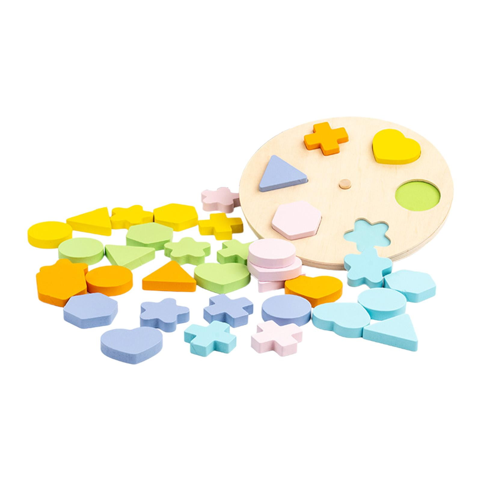 Shape Matching Puzzle Wooden Color Sorting Wheel Interactive Turntable ...