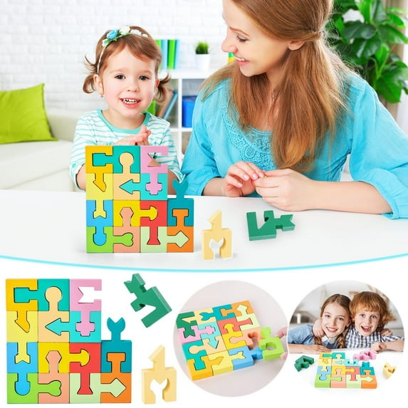 Shape Matching Wooden Puzzle Assembly Building Blocks Children's Toys ...
