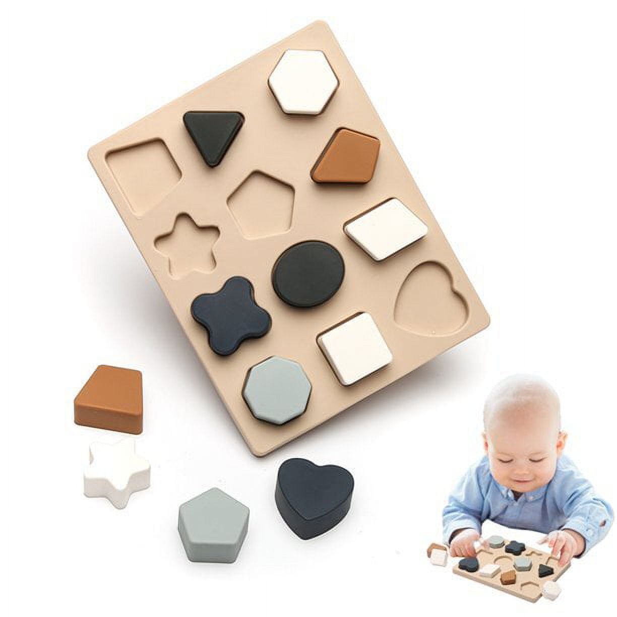 Shape Sorter Puzzles for Toddlers, Silicone Baby Soft Stacking Block ...