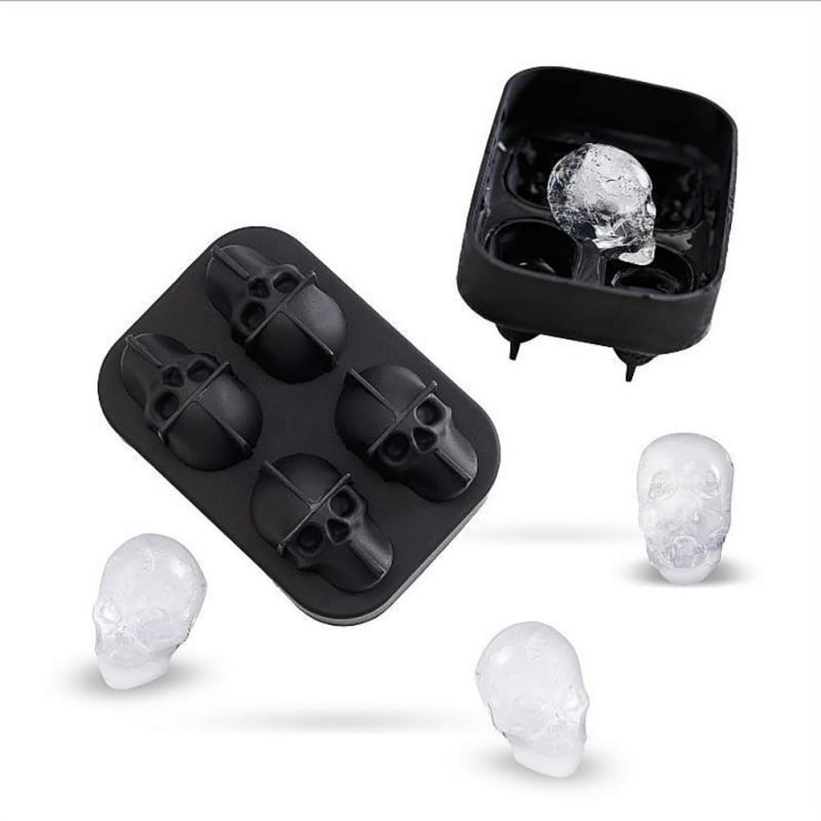 Shaped 3D Skull Ice Mold Tray Makes Skulls Four Giant Round Ice Cube ...